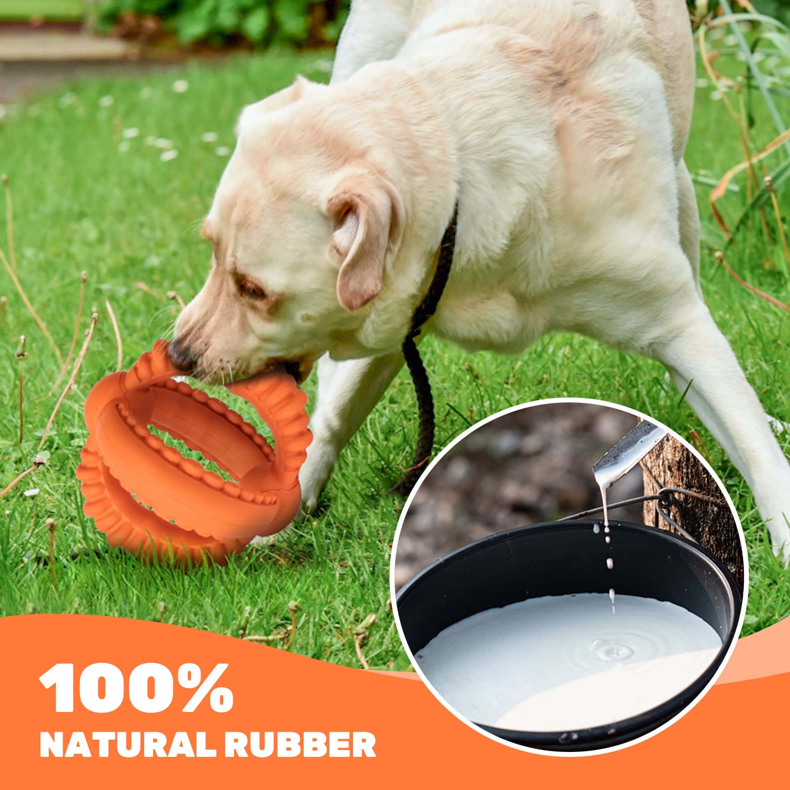 IFurffy Interactive Dog Toys, Dog Chew Toys with 2 Rings for Large Breed, Detachable Dog Tug Toy with Nature Rubber for Teeth Cleaning and Fetch Training