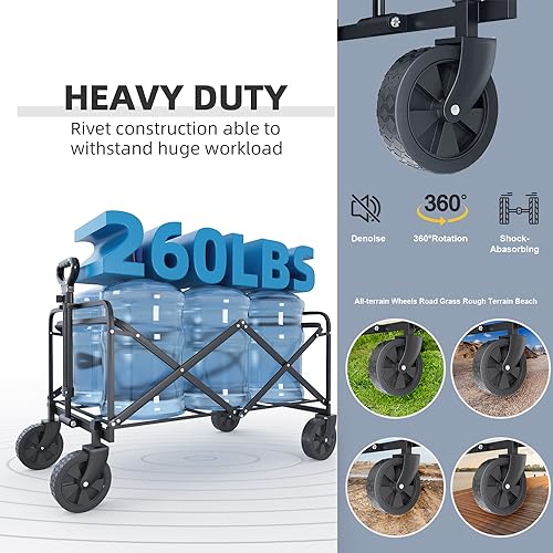 DreamQuest Wagon, Wagon Cart with Wheels Foldable,Load 260lbs Collapsible Folding Outdoor Utility Wagon Garden Carts for Transporting Heavy Loads, Shopping and Camping