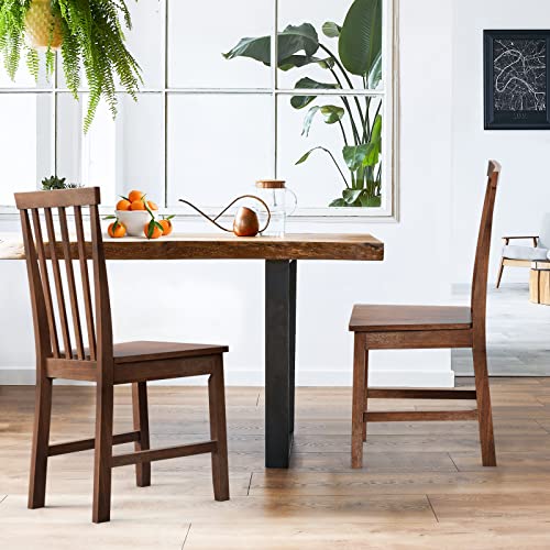 Giantex Wood Dining Chair, Set of 2 Traditional Side Chair w/High Slat Back, Rubber Wood Legs, 100 Degree Curved Backrest Spacious Seat, Versatile Farmhouse Dining Chairs for Kitchen Dining Room