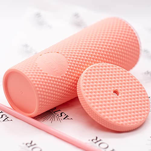 Astor | Matte Studded Cup | Studded Tumbler with Lid and Straw | Venti 24 oz Cold Cups (Pink)