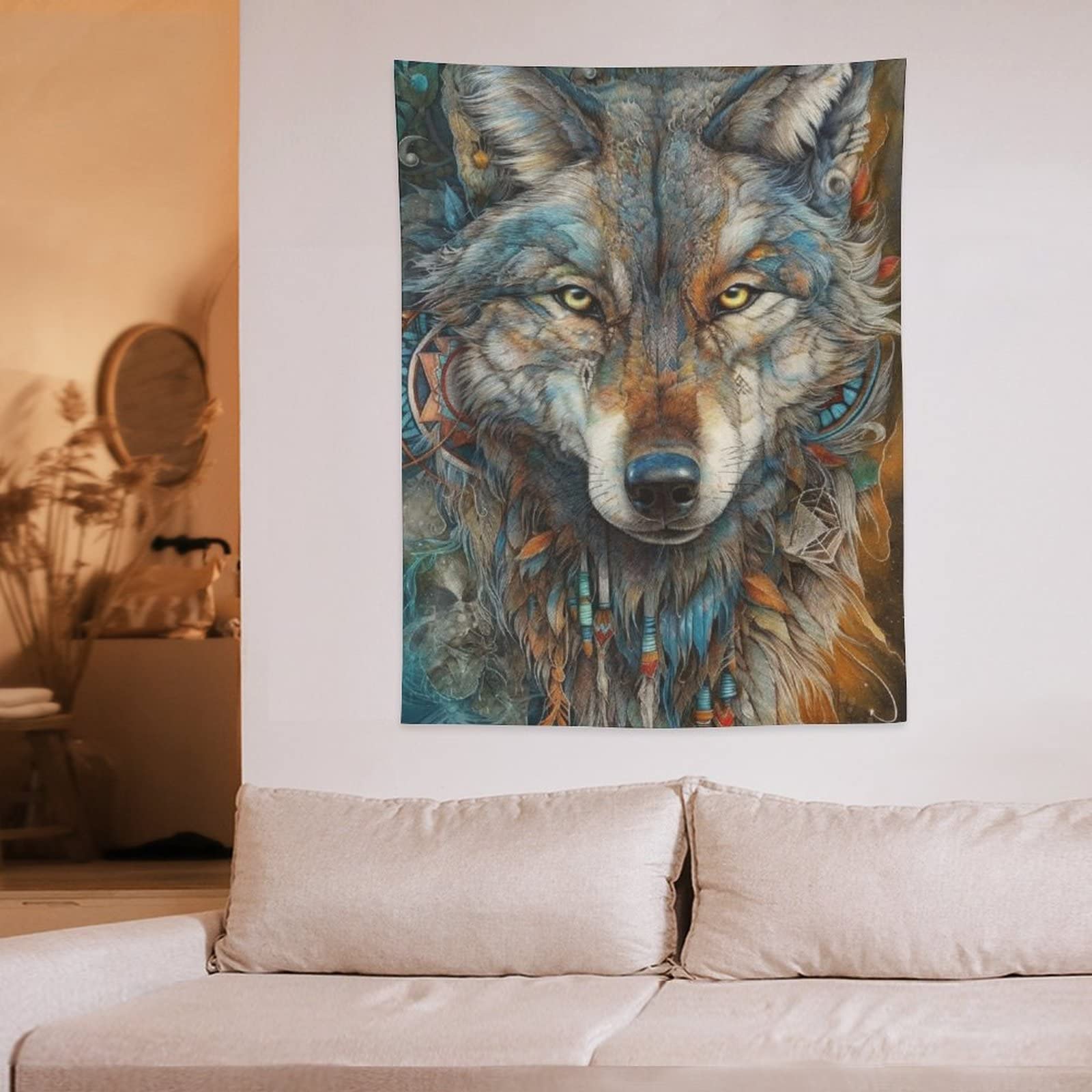 Joint Gou Cool Wolf Tapestry, Bohemian Style Tapestry Wall Hanging, Animal Aesthetic Tapestries Wall Art Home Decor for Bedroom Living Room 30"x40"