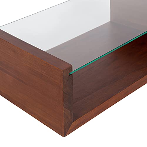 Kate and Laurel Holt Midcentury Floating Shelf, 18 x 10, Walnut Brown, Sophisticated Glass and Storage Shelf for Storage and Display