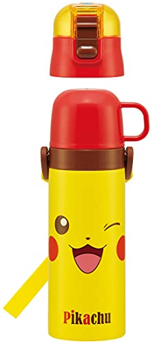 Skater SKDC4-A Children's 2-Way Stainless Steel Water Bottle with Cup, Pikachu, 21 Face, Pokemon, 15.2 fl oz (430 ml)