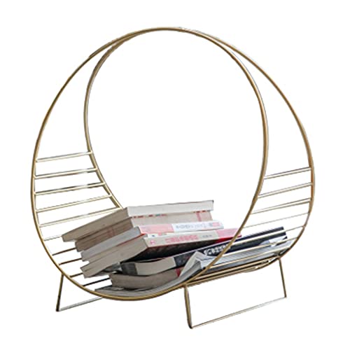 Storage Newspaper Baskets Desktop Office Bookshelf Metal Rack Study Floor Multifunctional Golden Art Magazine Rack Circular Design (Color : Gold, Size : 483353cm)