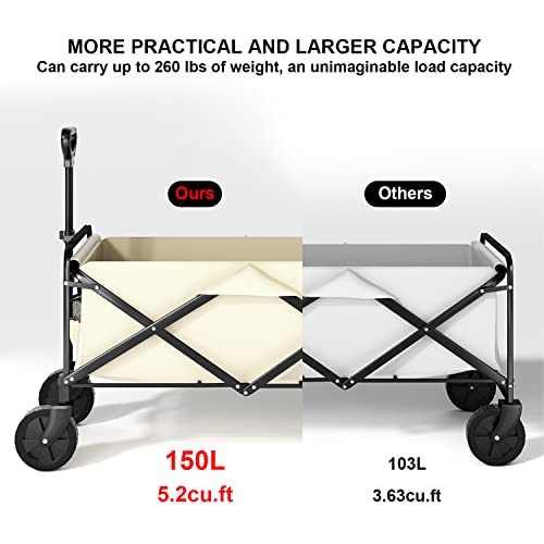 DreamQuest Wagon, Wagon Cart with Wheels Foldable,Load 260lbs Collapsible Folding Outdoor Utility Wagon Garden Carts for Transporting Heavy Loads, Shopping and Camping