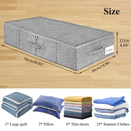 punemi Under Bed Storage, 4 Pack Underbed Storage Container Bags With Lid, Foldable Sturdy Clothes Storage Drawer Organizer W/ 3 Handles, Ultra Thick Fabric Blanket Shoe Storage Box, 30x15x6.7inch