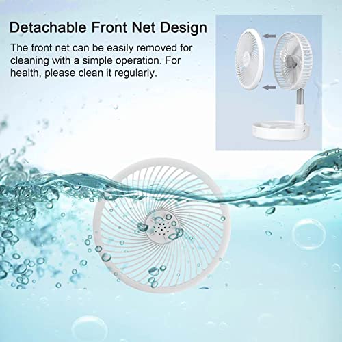 RUNZI Desk and Table Fan,5400Mah USB Powered Pedestal Fan,Foldable and Adjustable Height Air Circulator Flool Fan for Outdoor, Courtyard, Beach,Travel, Room,4 Speed Settings (White)