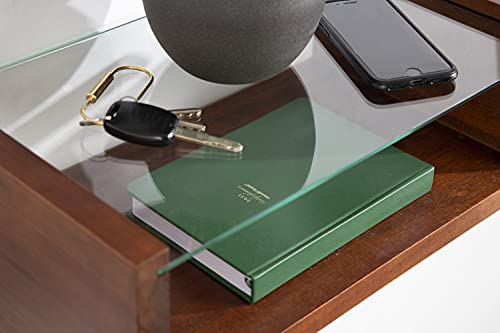 Kate and Laurel Holt Midcentury Floating Shelf, 18 x 10, Walnut Brown, Sophisticated Glass and Storage Shelf for Storage and Display