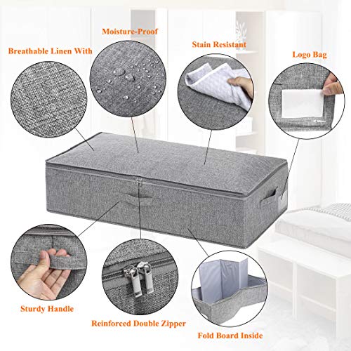 punemi Under Bed Storage, 4 Pack Underbed Storage Container Bags With Lid, Foldable Sturdy Clothes Storage Drawer Organizer W/ 3 Handles, Ultra Thick Fabric Blanket Shoe Storage Box, 30x15x6.7inch