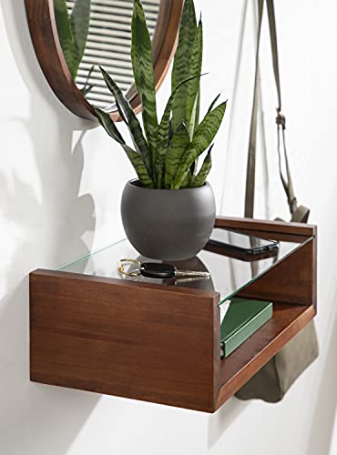 Kate and Laurel Holt Midcentury Floating Shelf, 18 x 10, Walnut Brown, Sophisticated Glass and Storage Shelf for Storage and Display