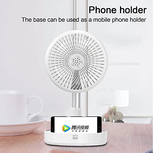 RUNZI Desk and Table Fan,5400Mah USB Powered Pedestal Fan,Foldable and Adjustable Height Air Circulator Flool Fan for Outdoor, Courtyard, Beach,Travel, Room,4 Speed Settings (White)