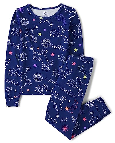 The Children's Place Girls' Long Sleeve Top and Pants Snug Fit 100% Cotton 2 Piece Pajama Set, Glow Unicorn-Big Kid
