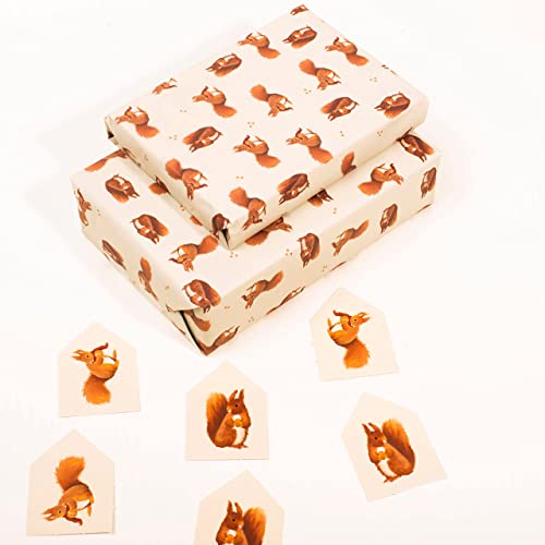 CENTRAL 23 Fall Wrapping Paper - 6 Gift Wrap Sheets For Birthday or Christmas - Thanksgiving Wrapping Paper For Boys Girls - Easter Paper - Squirrel Design - For Kids Men Women - Recyclable