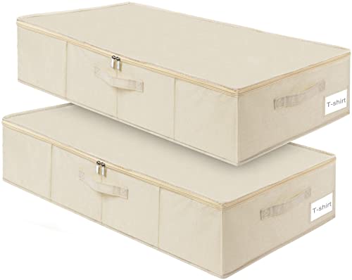 punemi Under Bed Storage, 4 Pack Underbed Storage Container Bags With Lid, Foldable Sturdy Clothes Storage Drawer Organizer W/ 3 Handles, Ultra Thick Fabric Blanket Shoe Storage Box, 30x15x6.7inch