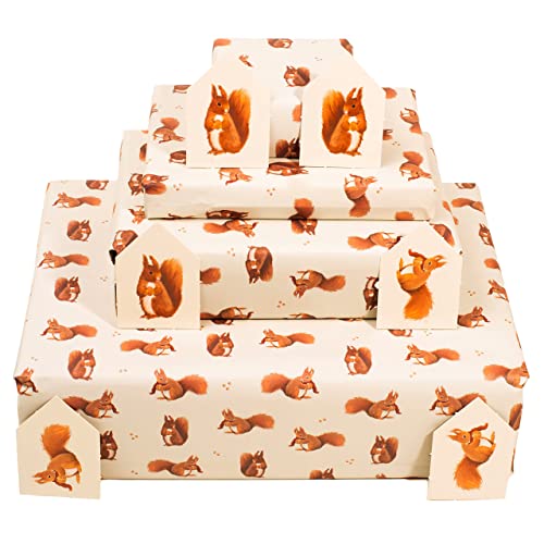 CENTRAL 23 Fall Wrapping Paper - 6 Gift Wrap Sheets For Birthday or Christmas - Thanksgiving Wrapping Paper For Boys Girls - Easter Paper - Squirrel Design - For Kids Men Women - Recyclable
