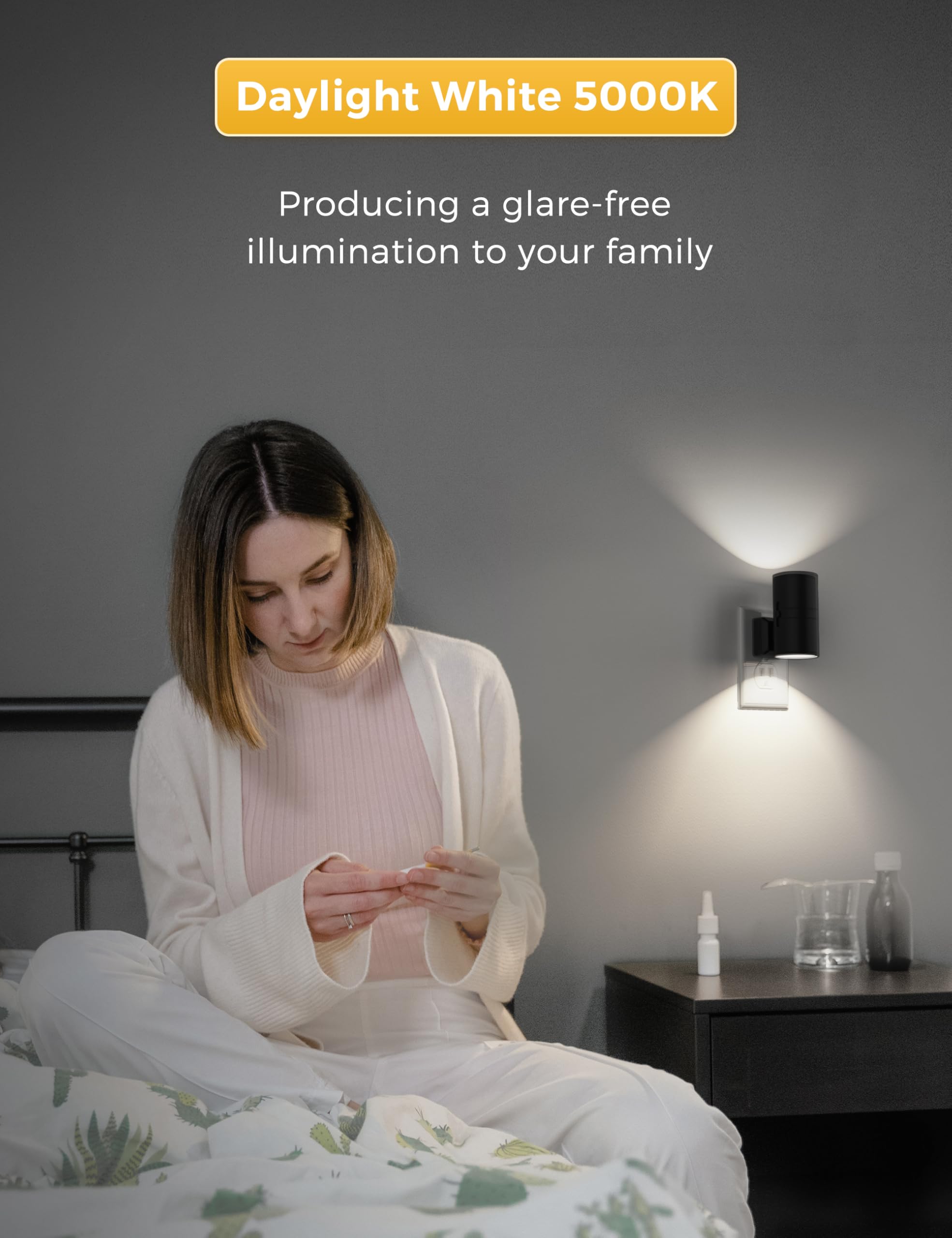 L LOHAS LED Night Light, Bright Night Light, Night Lights Plug into Wall, 5000K Daylight White, Dimmable Night Lights with Light Sensor, Decorative Night Lights for Hallway Bathroom Kitchen, 2 Pack