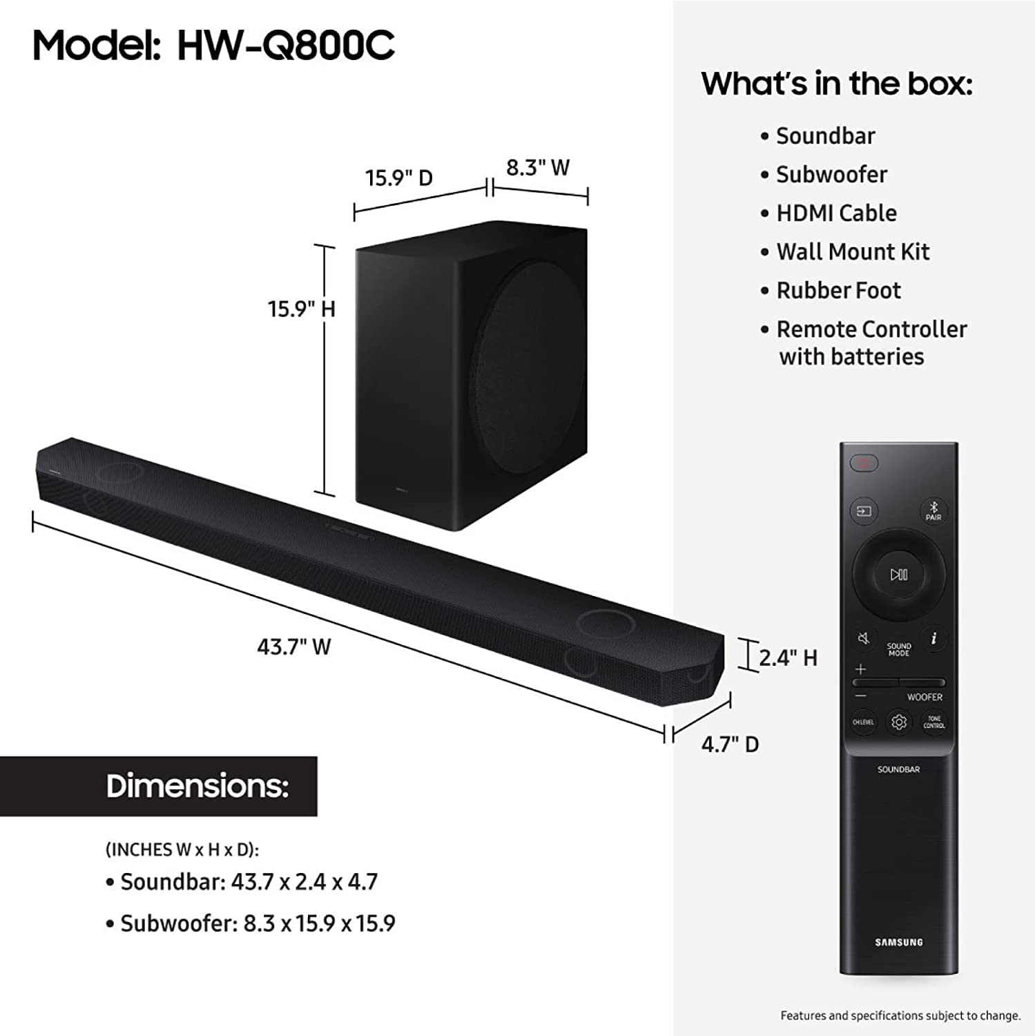 SAMSUNG HW-Q800C 5.1.2 ch Soundbar with Wireless Dolby Audio, Q-Symphony, SpaceFit Sound Pro, Adaptive Sound, Game Mode Pro, Airplay 2, AVA, 8-Inch Subwoofer, Alexa Built-in Model Renewed