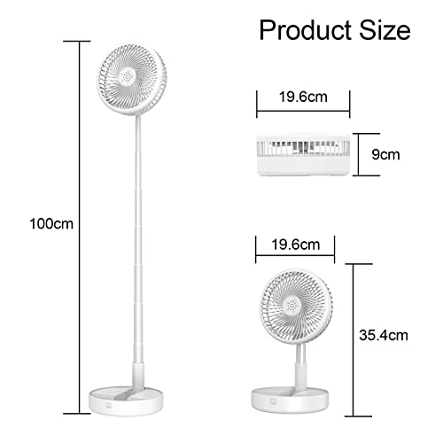 RUNZI Desk and Table Fan,5400Mah USB Powered Pedestal Fan,Foldable and Adjustable Height Air Circulator Flool Fan for Outdoor, Courtyard, Beach,Travel, Room,4 Speed Settings (White)
