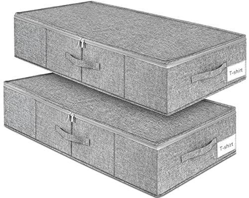 punemi Under Bed Storage, 4 Pack Underbed Storage Container Bags With Lid, Foldable Sturdy Clothes Storage Drawer Organizer W/ 3 Handles, Ultra Thick Fabric Blanket Shoe Storage Box, 30x15x6.7inch