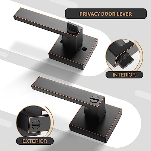 Gaurqiah Oil Rubbed Bronze Privacy Door Handle, Heavy Duty Door Lever,Reversible Square Door Lever for Bathroom,1 Pack(2.2lbs)