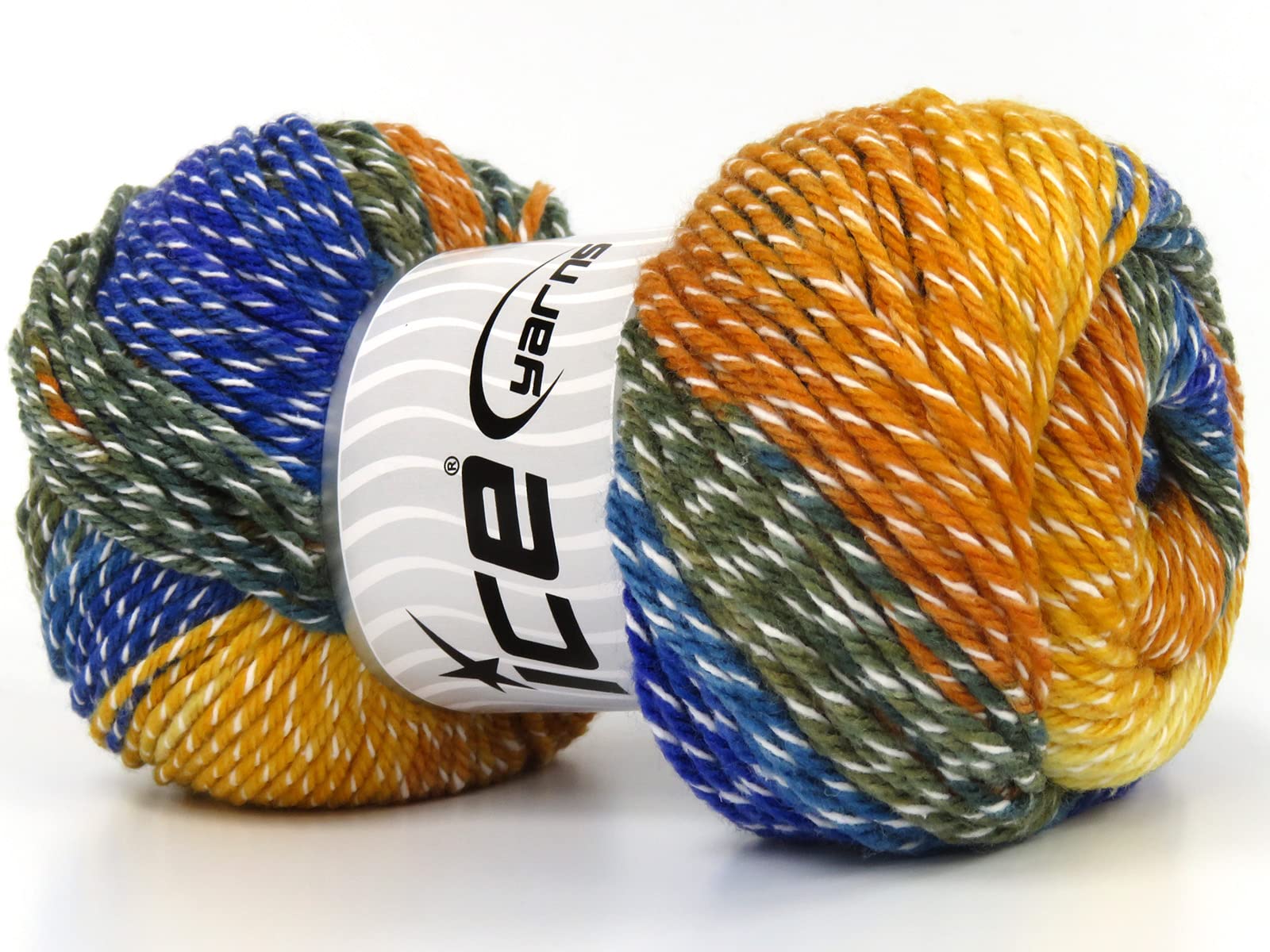 Lot of 4 x 100gr Skeins Ice Yarns Magic COTTONAC (30% Cotton) Yarn Blue Shades Yellow Shades Khaki Gold