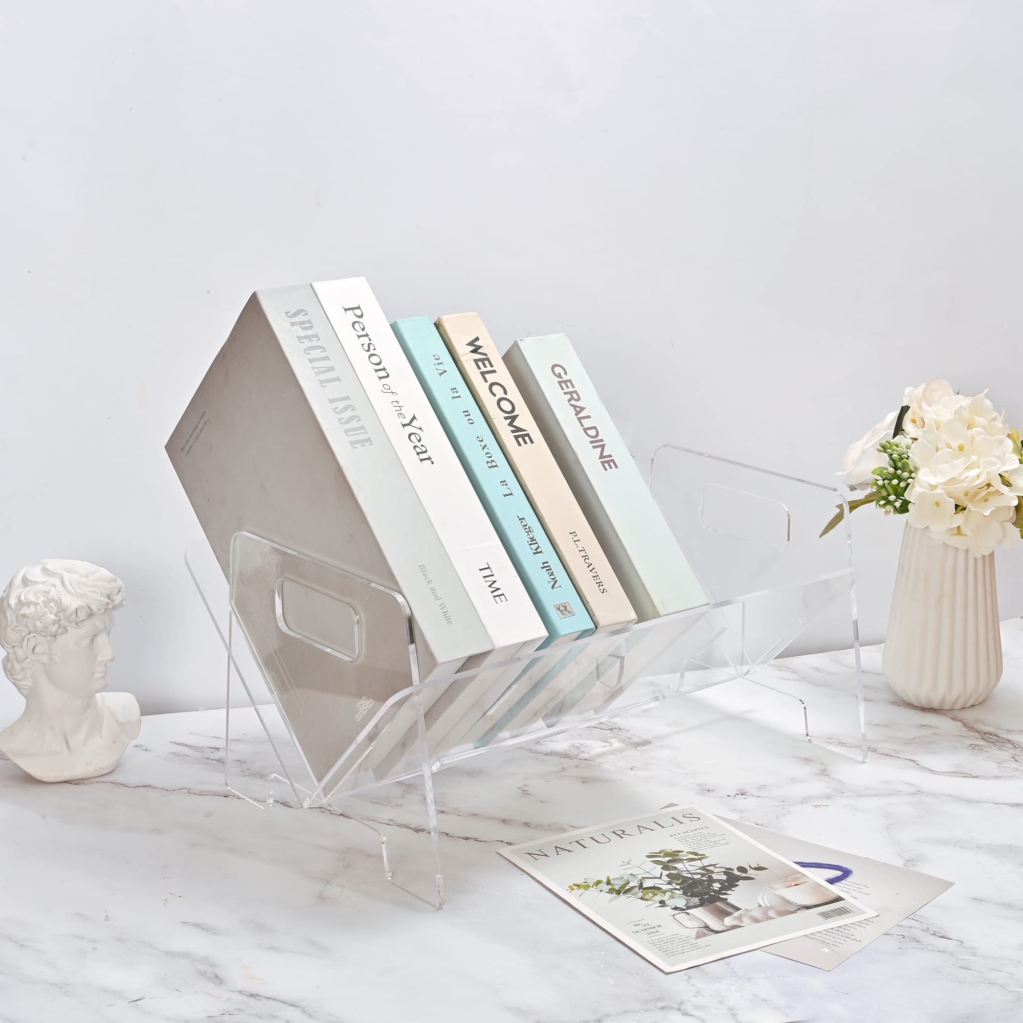 Sparkle Race Acrylic Shelf Small Bookcase, Clear Acrylic Desk Organizers and Accessories Mini Bookshelf for Home Office, CD, Book & Magazine Rack Acrylic Bookshelf Desktop Storage Book Organizer
