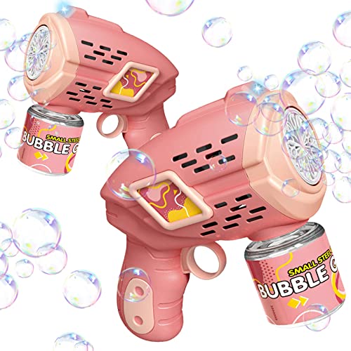 2 Sets Bubble Machine Gun, Bubble Gun with Lights/Bubble Solution, Bubbles Machine for Kids Toddlers, Summer Toy Gift for Outdoor Indoor Birthday Wedding Party - Pink Bubble Makers