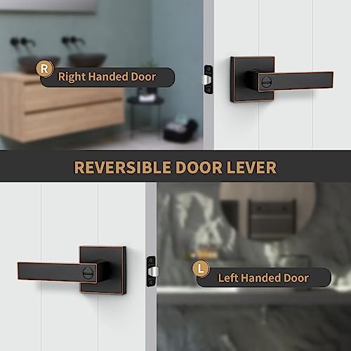 Gaurqiah Oil Rubbed Bronze Privacy Door Handle, Heavy Duty Door Lever,Reversible Square Door Lever for Bathroom,1 Pack(2.2lbs)