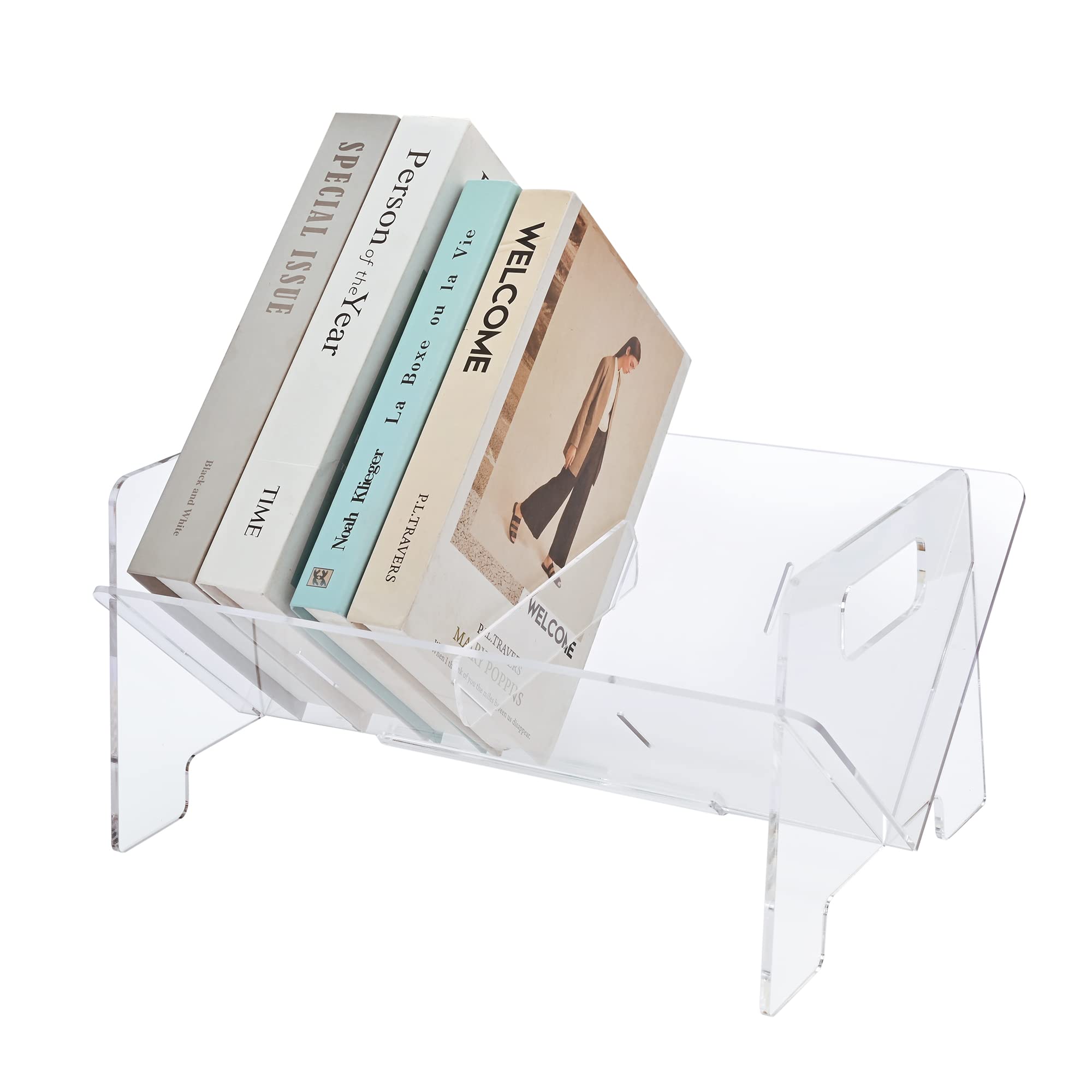 Sparkle Race Acrylic Shelf Small Bookcase, Clear Acrylic Desk Organizers and Accessories Mini Bookshelf for Home Office, CD, Book & Magazine Rack Acrylic Bookshelf Desktop Storage Book Organizer