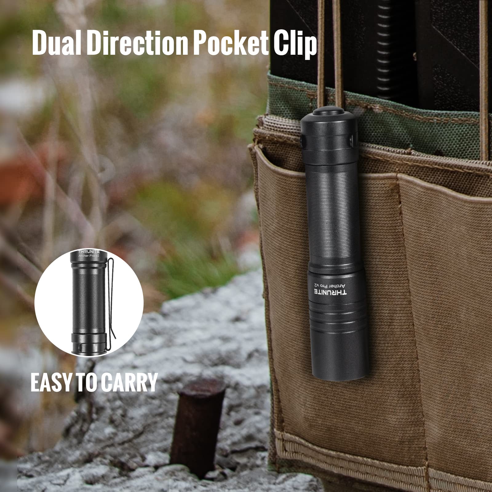 ThruNite Archer Pro V2 EDC Flashlight - 950 Lumens, USB-C Rechargeable, Tail Switch LED Penlight for Camping, Outdoor & Emergency - Cool White (Black)