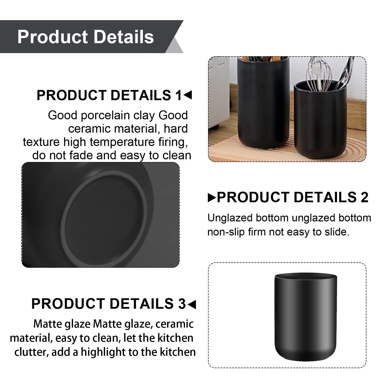 HOMURY Black Ceramic Kitchen Utensil Holder 3.98 Γ 5.28 Inch Matte Utensil Holder with Non-slip Base Black Ceramic Kitchen Utensil Holder Kitchen Supplies, Countertop Utensil Organizer for Kitchen