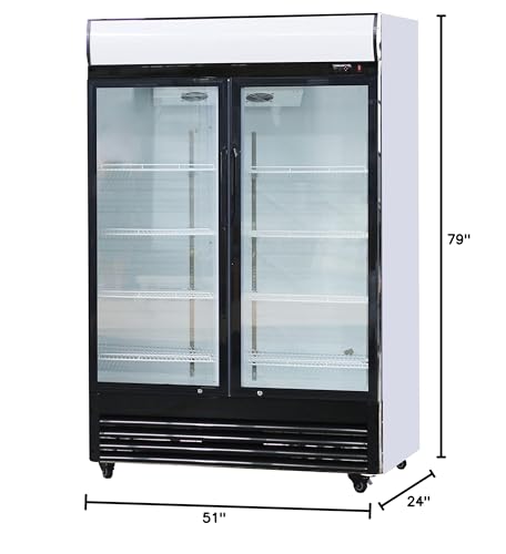 DHPM 51" 2 Sliding Glass Reach in Refrigerator Swing, Door Upright Display Beverage Cooler Merchandiser, Antique White