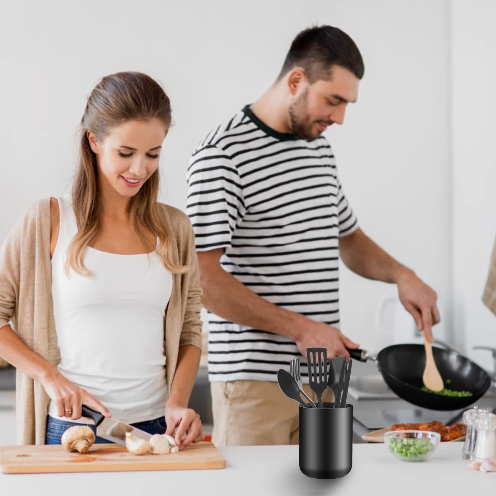 HOMURY Black Ceramic Kitchen Utensil Holder 3.98 Γ 5.28 Inch Matte Utensil Holder with Non-slip Base Black Ceramic Kitchen Utensil Holder Kitchen Supplies, Countertop Utensil Organizer for Kitchen
