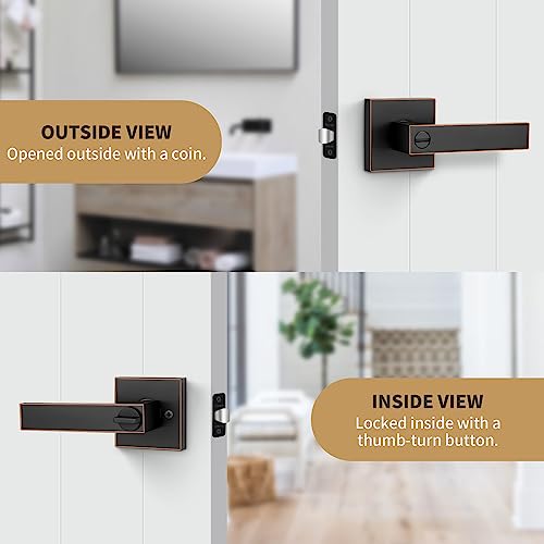 Gaurqiah Oil Rubbed Bronze Privacy Door Handle, Heavy Duty Door Lever,Reversible Square Door Lever for Bathroom,1 Pack(2.2lbs)