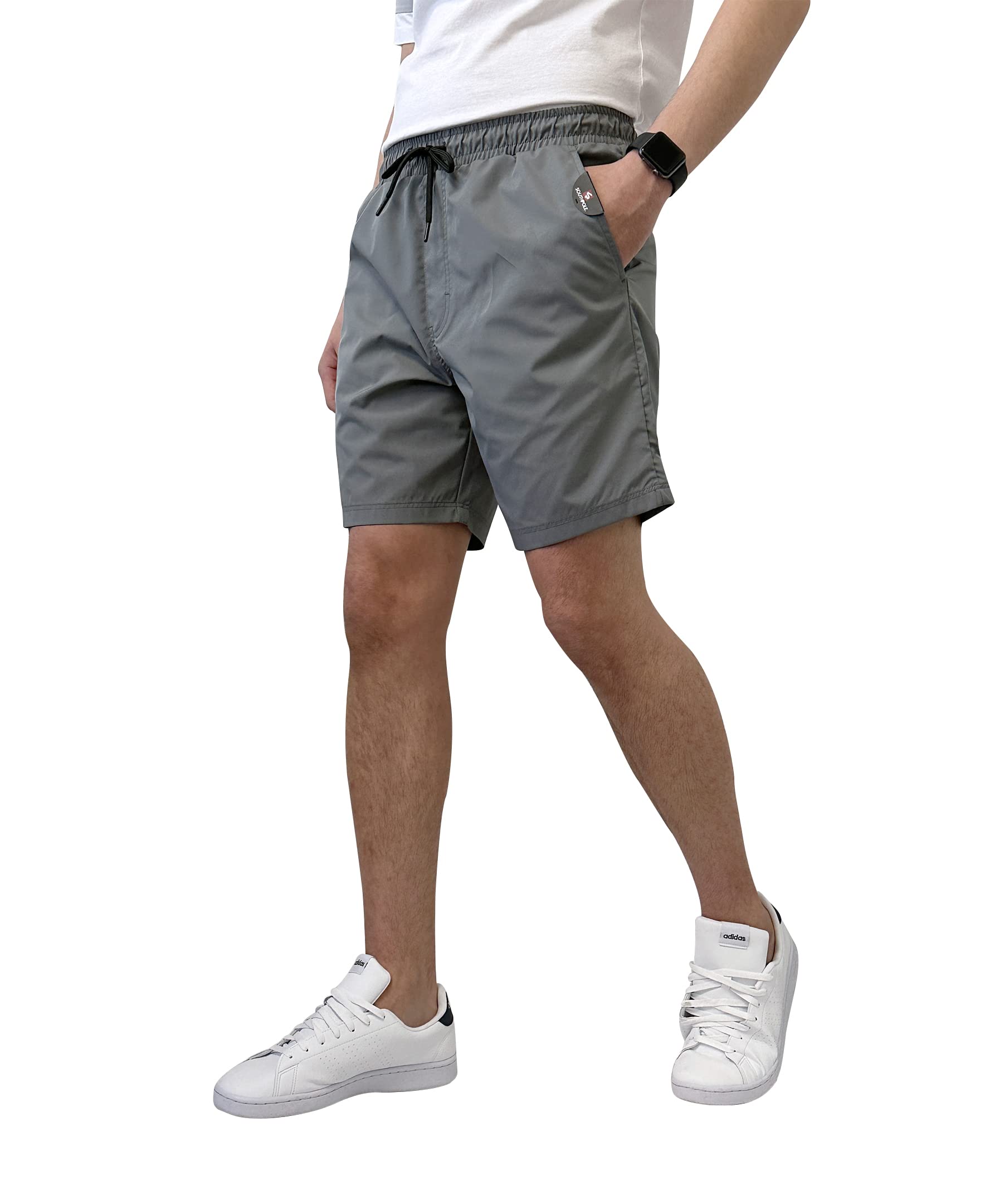 Southpole Men's Quick-Dry Water Resistant Nylon Shorts Inseam 7", Grey, Small