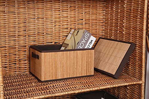 JiaLan Foldable Bamboo storage Organization box with lid, Natural basket for Living room, bedroom, office (Cuboid, Large)