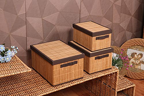 JiaLan Foldable Bamboo storage Organization box with lid, Natural basket for Living room, bedroom, office (Cuboid, Large)