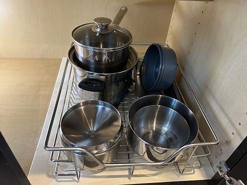 Deep Pull Out Cabinet Organizer 13.6" Wide x 17" Deep - Premium Kitchen Cabinet Pull Out Shelves for Cabinets - Slide Out Bottom Mounted Pantry Shelves and Cabinet Drawers - Easy Installation