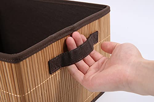 JiaLan Foldable Bamboo storage Organization box with lid, Natural basket for Living room, bedroom, office (Cuboid, Large)