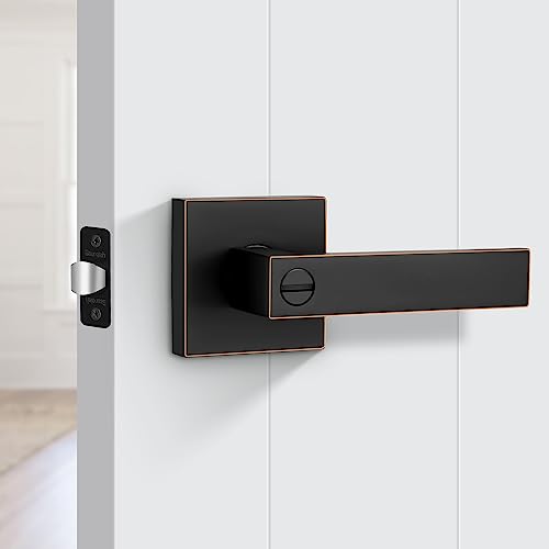 Gaurqiah Oil Rubbed Bronze Privacy Door Handle, Heavy Duty Door Lever,Reversible Square Door Lever for Bathroom,1 Pack(2.2lbs)