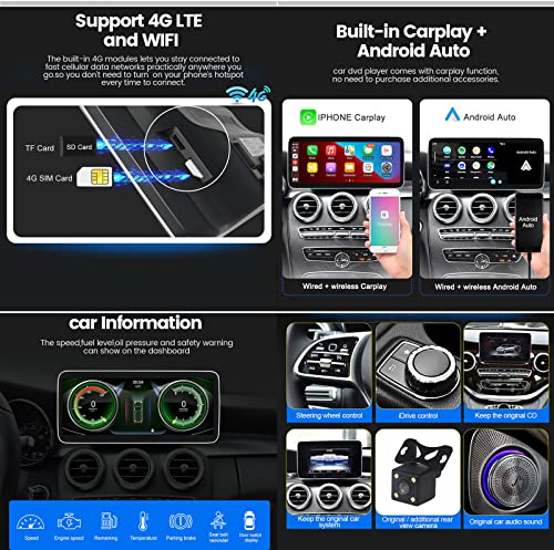Android 12 Car Stereo GPS Sat Nav for Mercedes-Benz C-Class W204 Class C300 Touchscreen Multimedia Player Mirror Link TPMS CarPlay + DVR,Qualcomm 662 8+256GB 12.5 inch-(2011-2013) NTG4.5 LHD