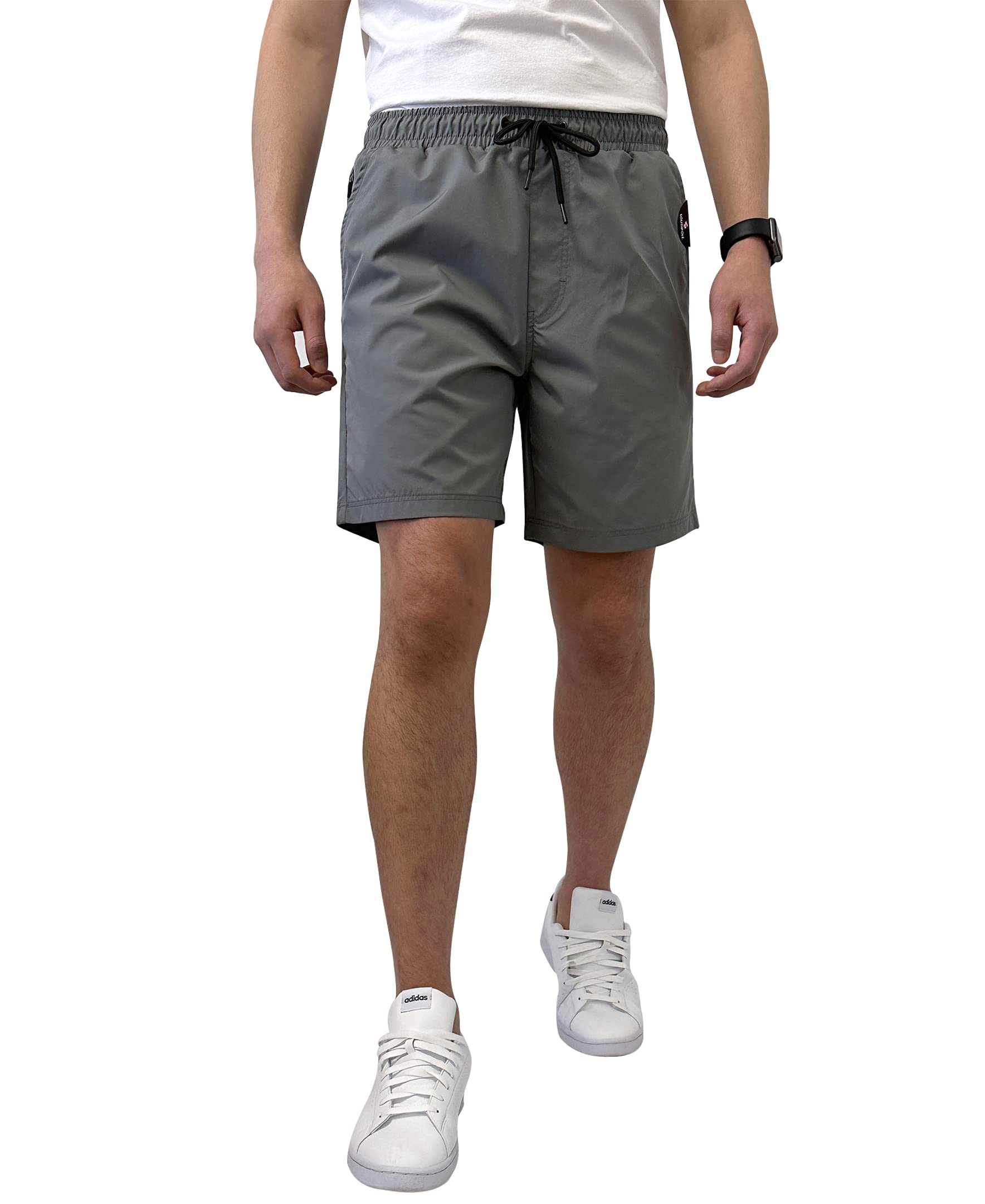 Southpole Men's Quick-Dry Water Resistant Nylon Shorts Inseam 7", Grey, Small