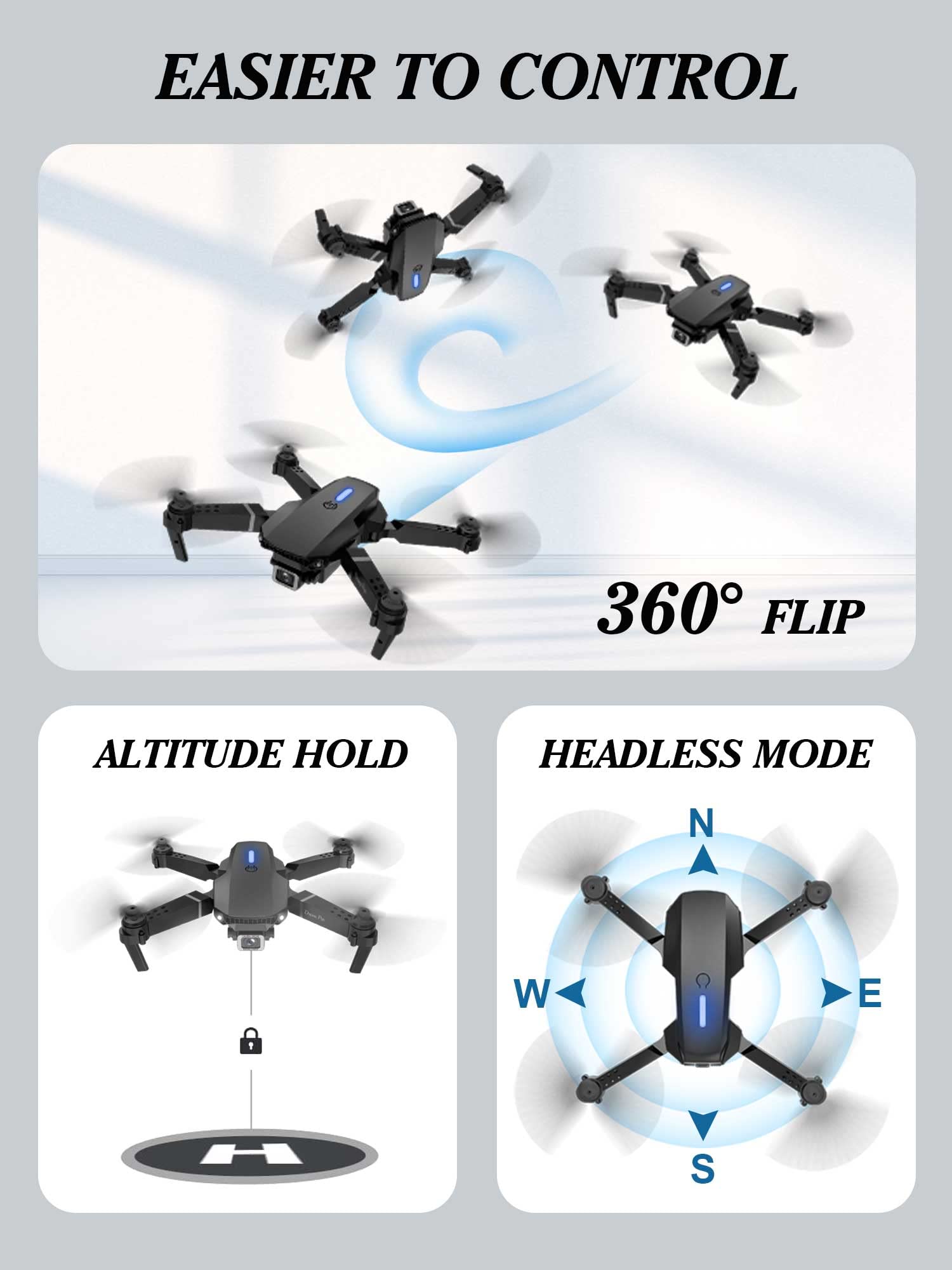 Kids Drone with Camera Foldable Mini Drone for Kids Boys Beginners Toys Drone Gestures Selfie One Key Start 360° Flips 2 Batteries Toy Gifts for Boys Black