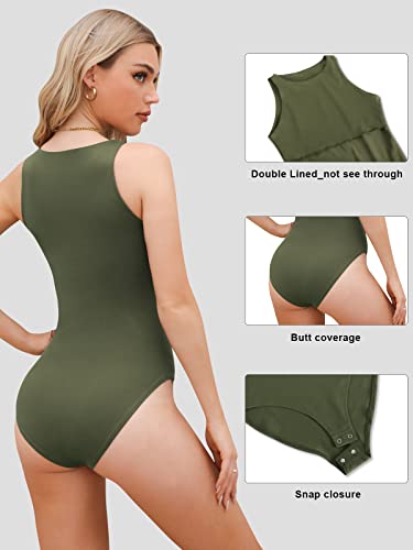 Degkim sexy bodysuit for women Halter Neck shapewear bodysuits trendy tank tops 2 pack Olive Caramel M