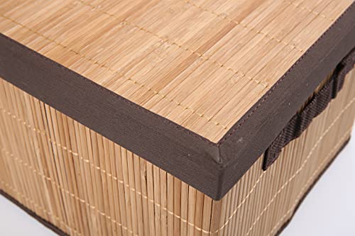JiaLan Foldable Bamboo storage Organization box with lid, Natural basket for Living room, bedroom, office (Cuboid, Large)