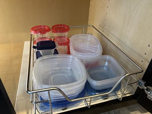 Deep Pull Out Cabinet Organizer 13.6" Wide x 17" Deep - Premium Kitchen Cabinet Pull Out Shelves for Cabinets - Slide Out Bottom Mounted Pantry Shelves and Cabinet Drawers - Easy Installation