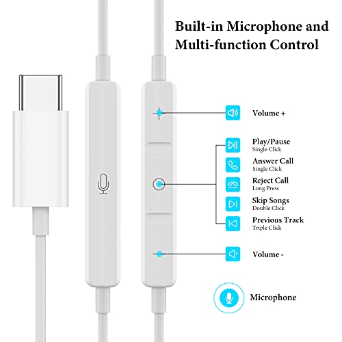 USB C Headphones for iPad Pro,USB Type C Earphones HiFi Stereo USB C Wired Earbuds with Microphone Volume Control for Samsung S23 Ultra S22 S21 S20 FE Note20 A53 Z Flip,Pixel 7 6 6a 5 4,OnePlus 10 9