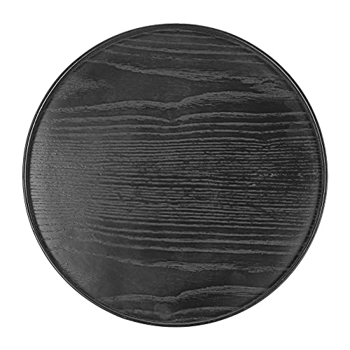 Round Solid Wood Serving Tray Large Tea Coffee Table Snack Food Meals Serving Plate Non-Slip Kitchen Party Bar Server Breakfast Tray with Raised Edges (13inch/33cm) Black