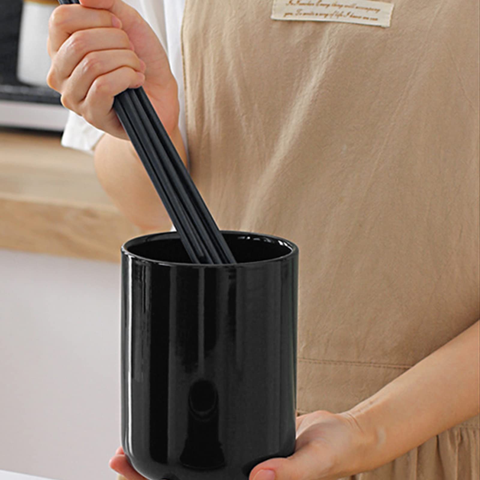 HOMURY Black Ceramic Kitchen Utensil Holder 3.98 Γ 5.28 Inch Matte Utensil Holder with Non-slip Base Black Ceramic Kitchen Utensil Holder Kitchen Supplies, Countertop Utensil Organizer for Kitchen