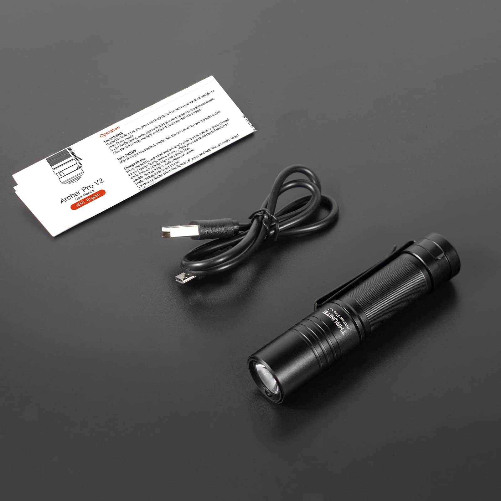 ThruNite Archer Pro V2 EDC Flashlight - 950 Lumens, USB-C Rechargeable, Tail Switch LED Penlight for Camping, Outdoor & Emergency - Cool White (Black)